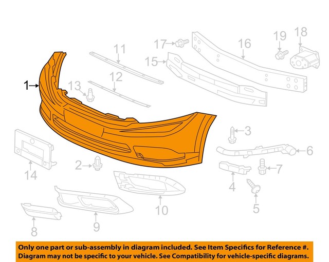 Bumper Cover Primed Fits Honda Civic 2012 Front Side Ho1000280 ...