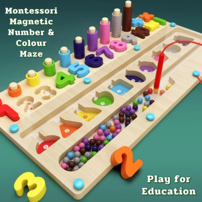 Montessori Magnetic Colour and Number Maze, Wooden Magnet Puzzle Game ...