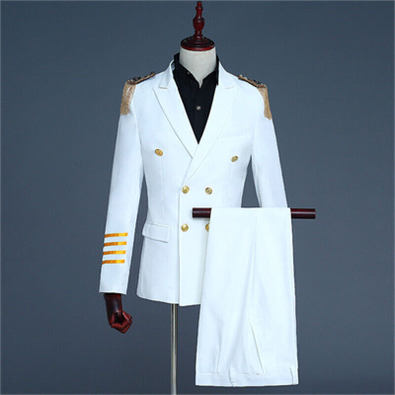 Men Airline Captain Suit Pilot Blazer Aviator Costume Uniform Suit ...