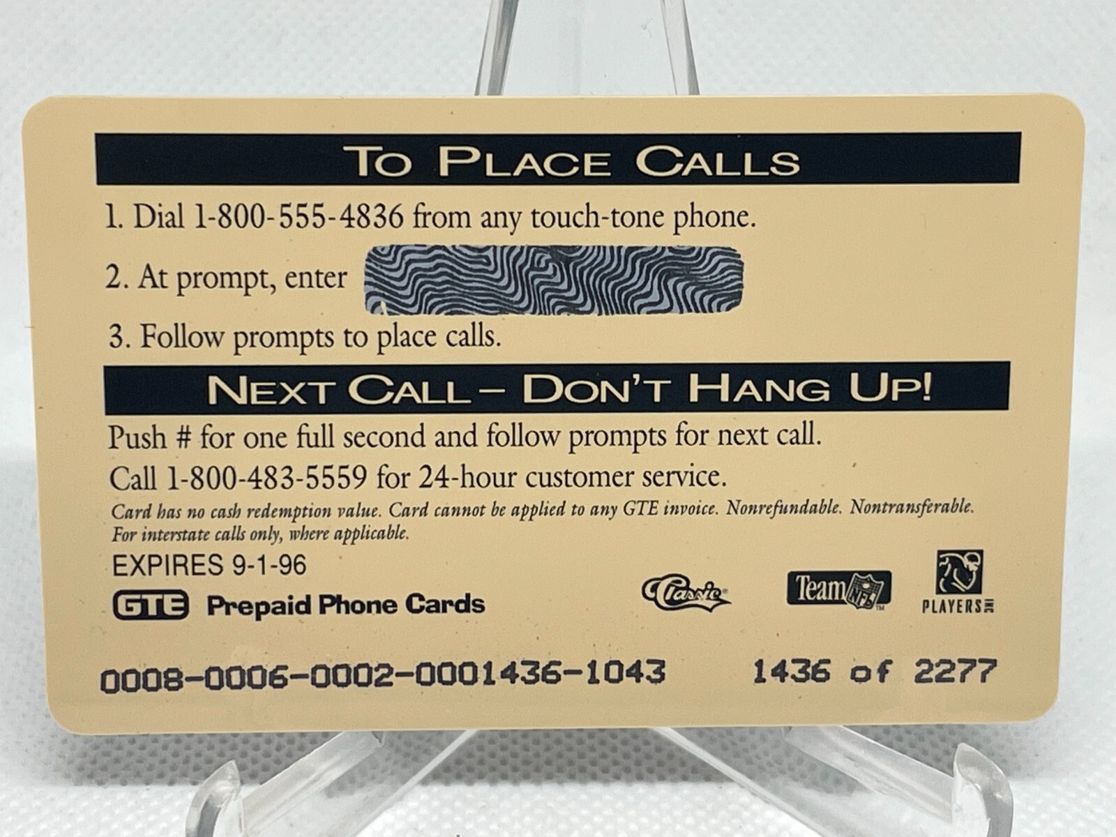 Drew Bledsoe 1995 Classic Pro Line Preview GTE Prepaid $5 Phone Card ...