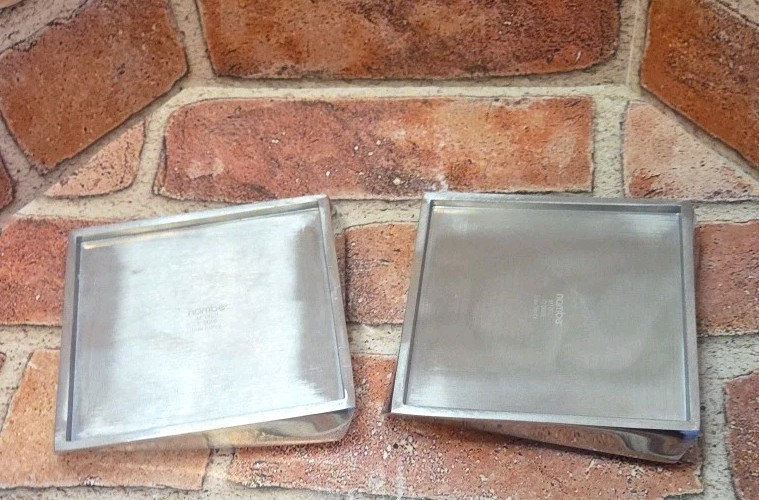 2 Nambe TWIST Coaster Set Acacia Wood & Alloy Metal 2008 signed Lou ...