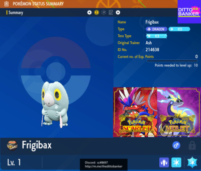 Pokemon Scarlet/Violet SHINY FRIGIBAX Lv.1 6IV Adamant w Masterball ...