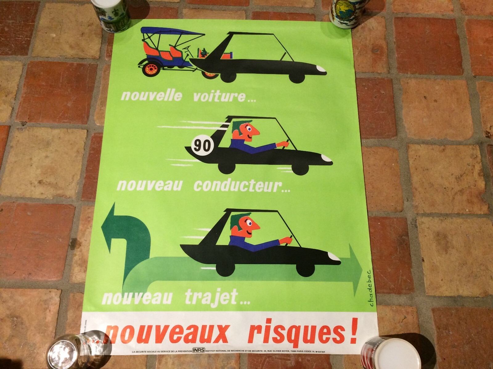 1982 Affiche ancienne INRS NOUVELLE VOITURE NOUVEAUX RISQUES par ...