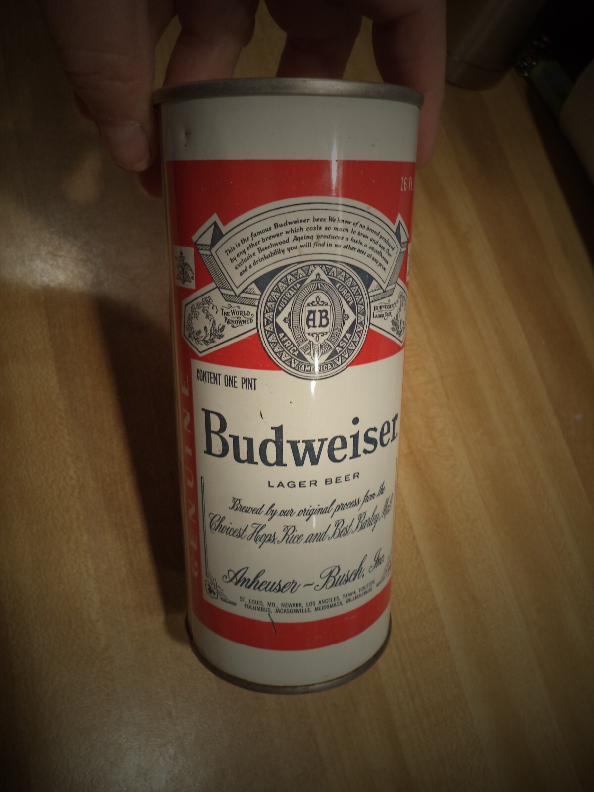 BUDWEISER 16 OZ STRAIGHT EDGE STEEL BEER CAN ST LOUIS NEWARK LOS ...