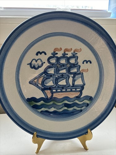 M A Hadley Pottery Stoneware 11" Plate Ship Blue Dinner Plate | eBay