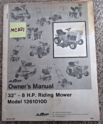 AMF Owner's Manual 32"-8 HP Riding Mower model 12610100 | eBay