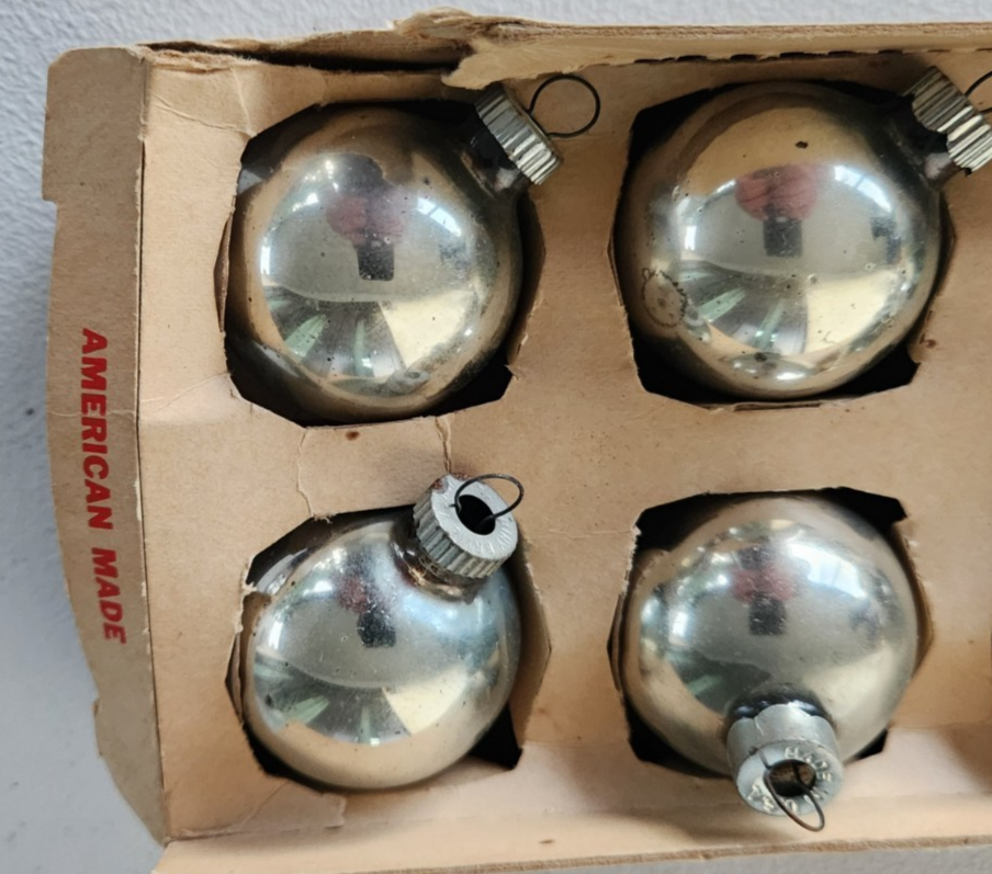 Vintage Lot 12 Shiny Brite Silver Glass Christmas Ornaments 2" Original ...