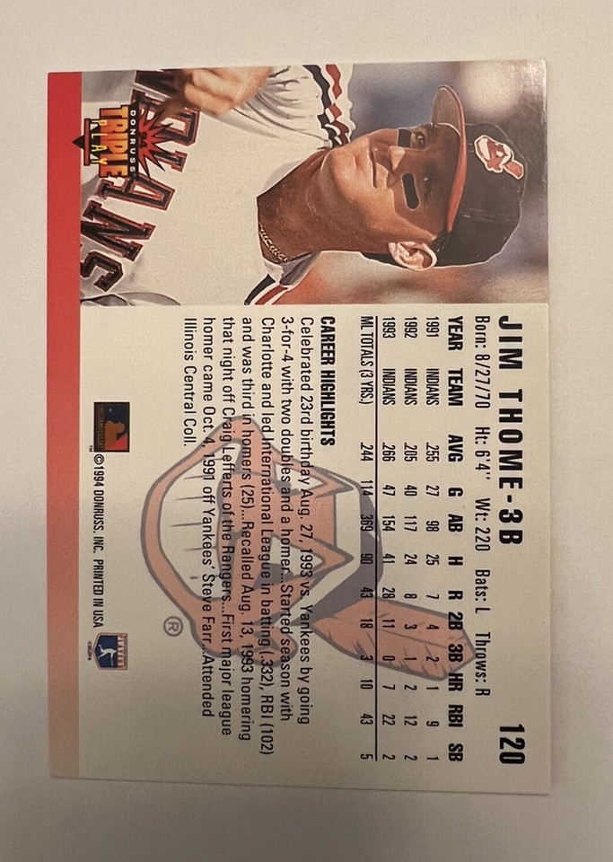 1994 Donruss Triple Play Jim Thome #120 HOF Cleveland | eBay