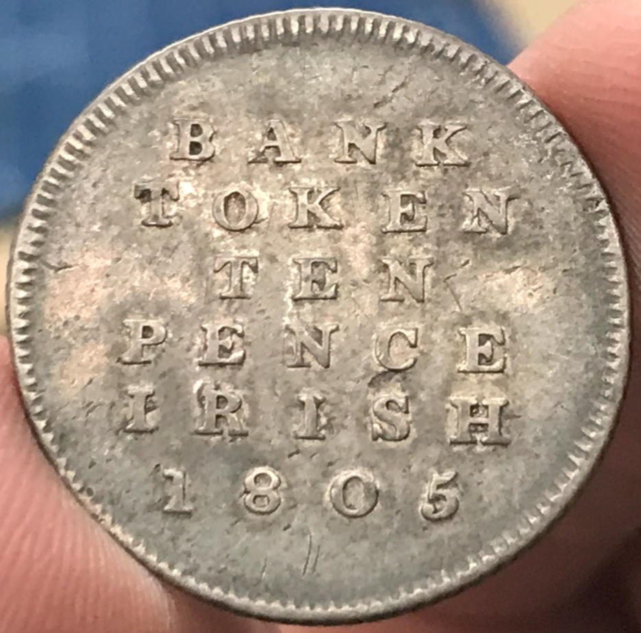 1805 Ireland Ten Pence 10 Pence Irish Bank Token - 4.1g .925 Silver ...