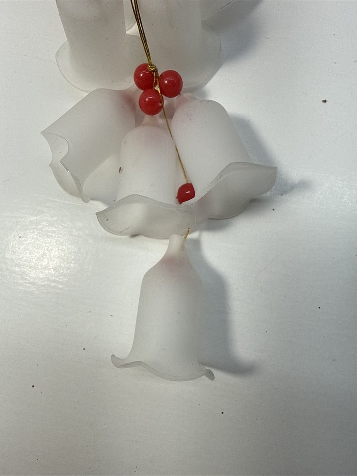 Vtg Christmas Frosted Glass Bell Cluster with Red Holly Berries 1 bell ...
