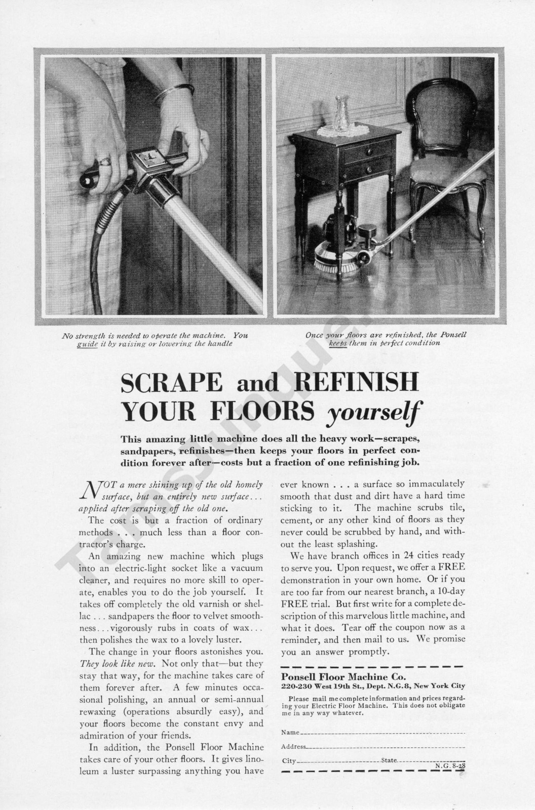 1928 Ponsell Floor Machine Co Refinish Floors Magazine Ad Great Wall ...