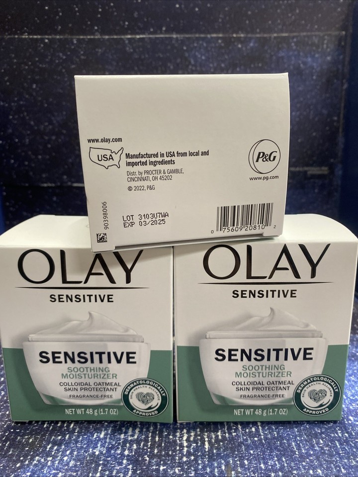 3 X Olay Sensitive Soothing Moisturizer Colloidal Oatmeal 1.7oz ea ️ Ex ...