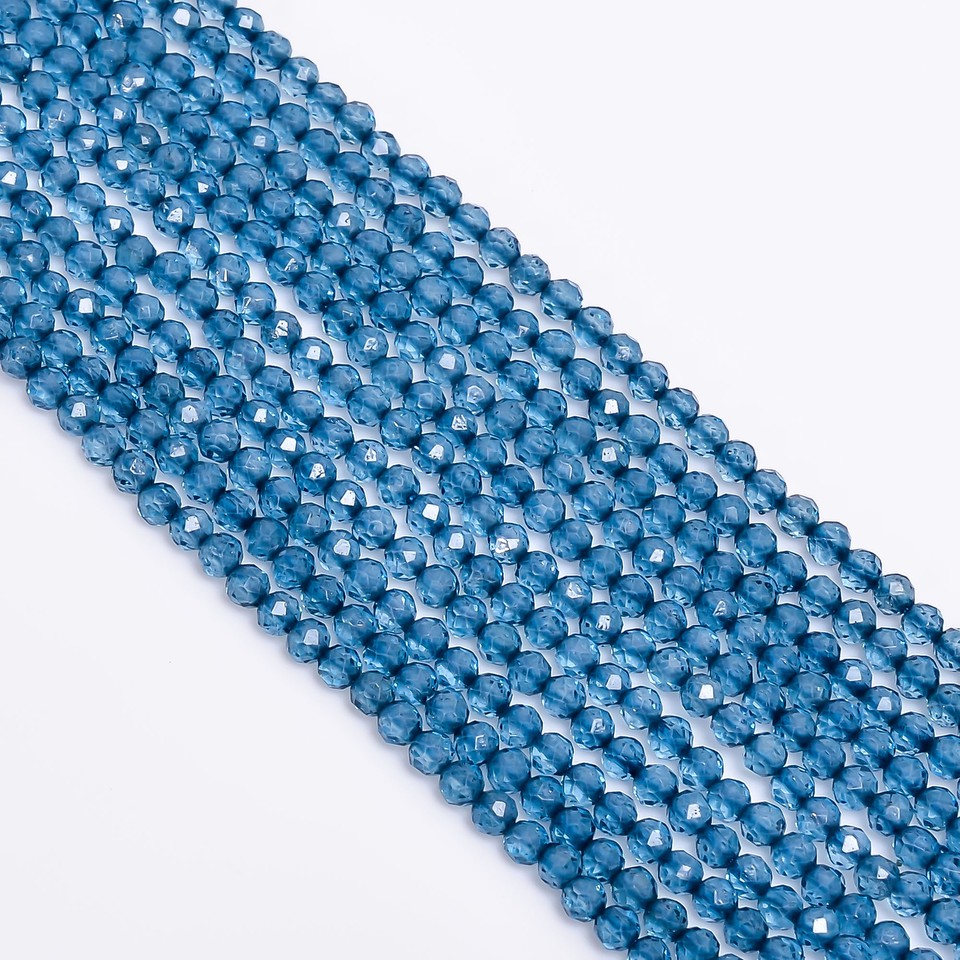 London Blue Topaz Gemstone Round Shape Faceted Beads 3X3 mm Strand 13 ...