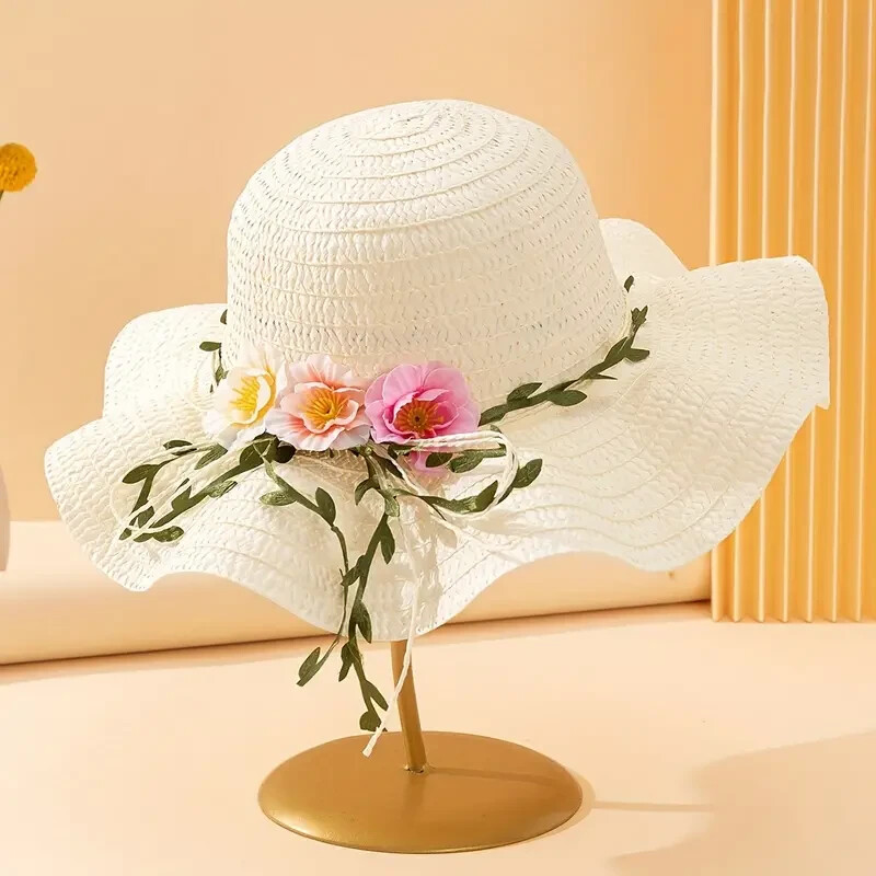 GIRLS TODDLER EASTER HAT DRESSUP TEAPARTY CREAM HAT DELICATE FLORAL ...