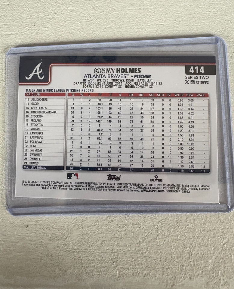 2025 Topps Series 2 Grant Holmes #414 Rookie Atlanta Braves | eBay