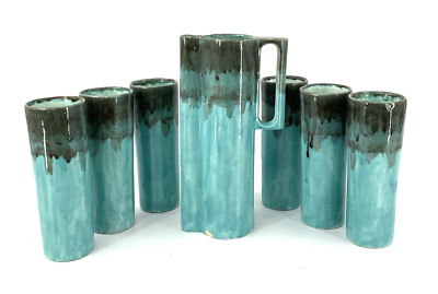 Handmade Pottery Pitcher & 6 Cup's Glazed Artist Signed Ruth Hill 1953 ...