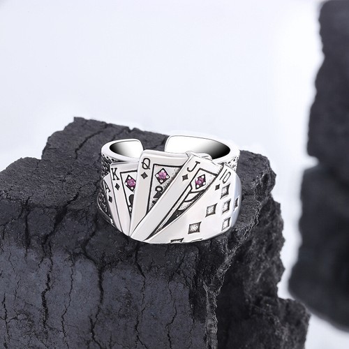 925 Sterling Silver Poker Playing Cards Ring Men Women Gifts Jewelry ...