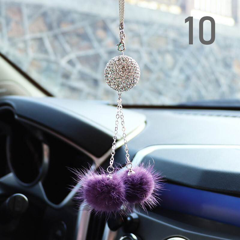 Car Rear View Mirror Pendant Bling Rhinestones Decor Hanging Ball ...