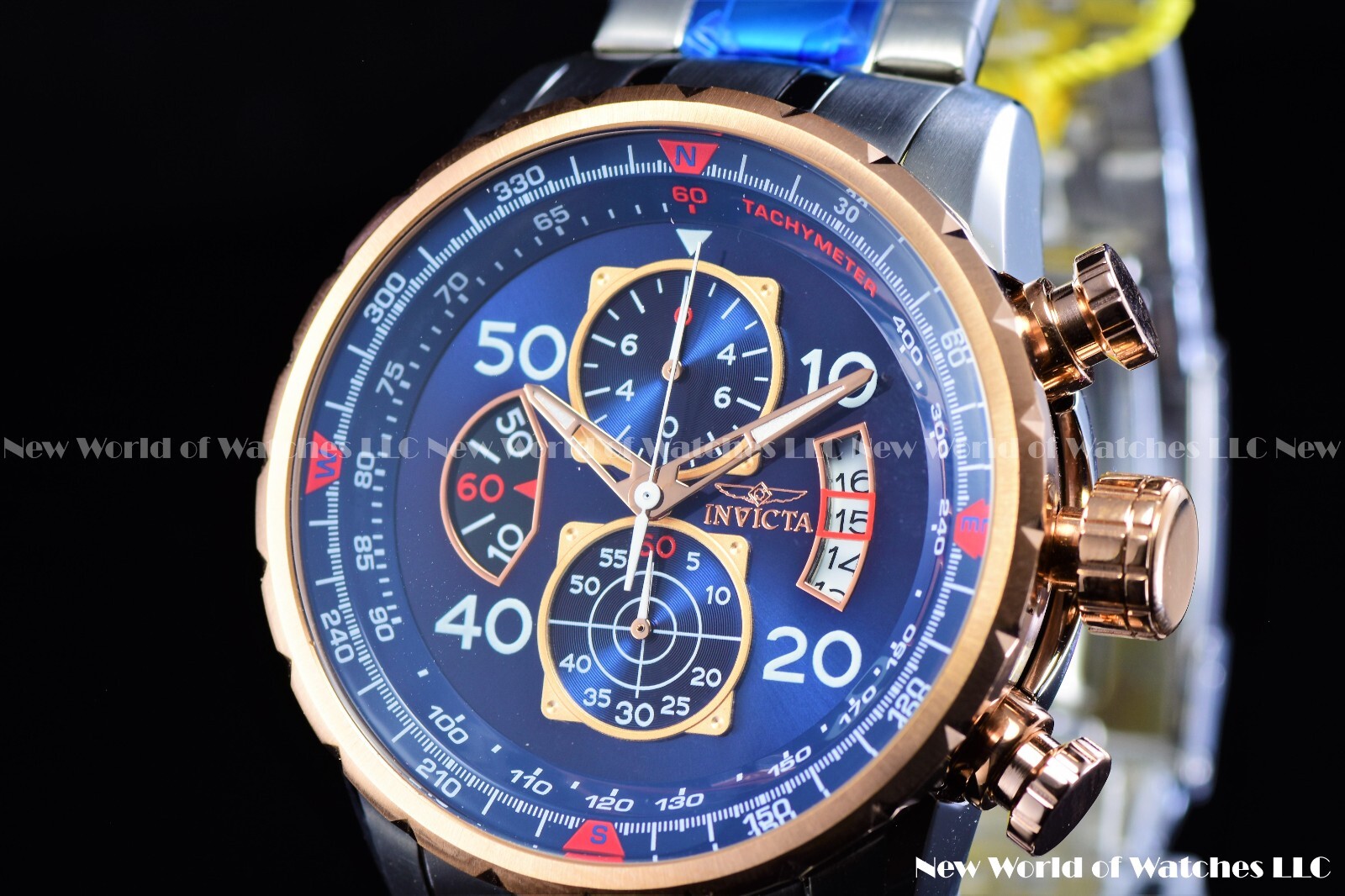 Invicta Men's Aviator Blue Dial Rose Gold Stainless Steel Chronograph ...