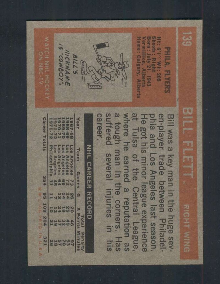1972-73 Topps #139 Bill Flett NM/NM+ Flyers 114191 | eBay
