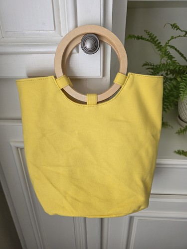 Bright Yellow Handbag Tote With Round Wooden Handles | eBay