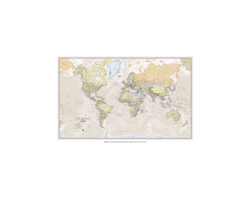 Medium Classic World Map Paper Single Side Lamination 84.1cm (w) x 59 ...