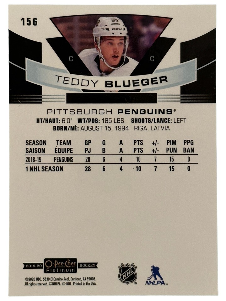 2019-20 O-Pee-Chee Platinum - Marquee Rookie ! Teddy Blueger RC | eBay