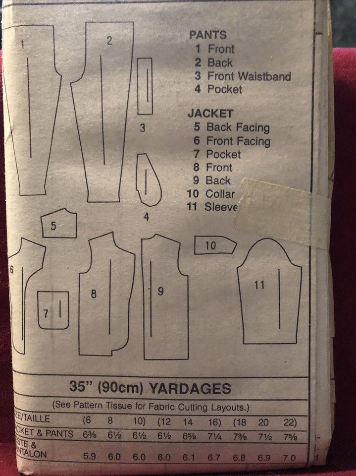 6566 BUTTERICK See & Sew Pattern JACKET & PANTS - Sz 18-20-22 No ...