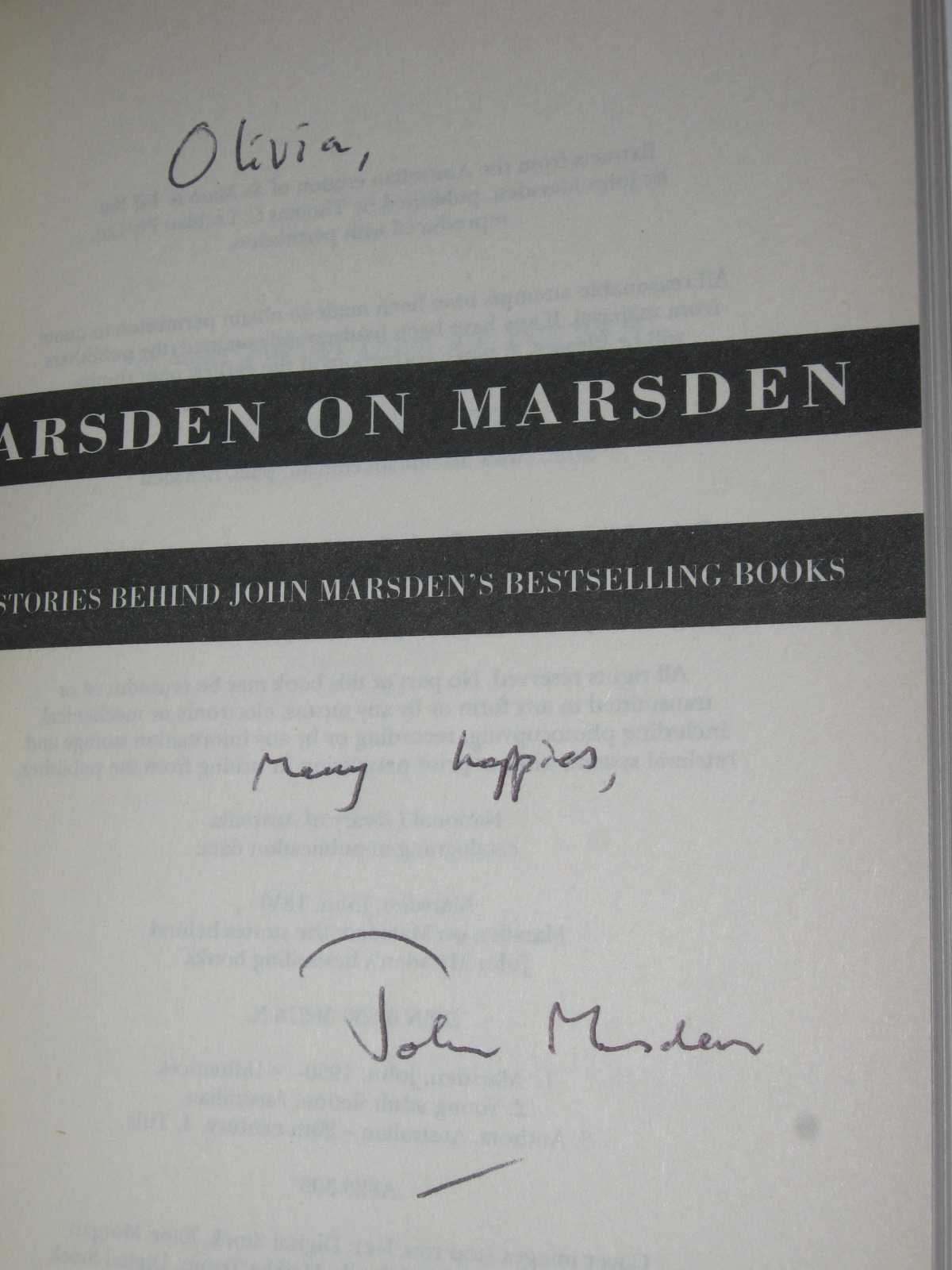 (SIGNED) Marsden on Marsden by John Marsden 1st ed Medium PB 033036216X ...