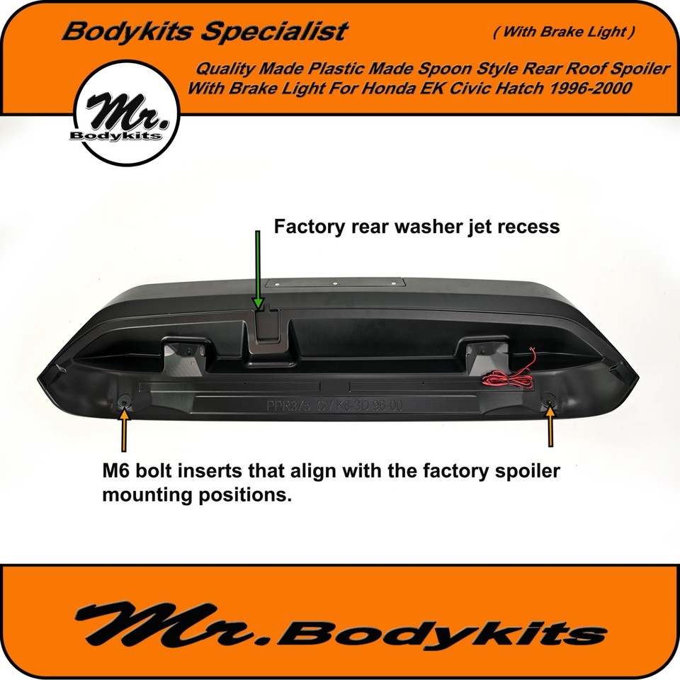 Spoon Style Rear Spoiler with Brake Light (Plastic) Suit Honda Civic EK ...