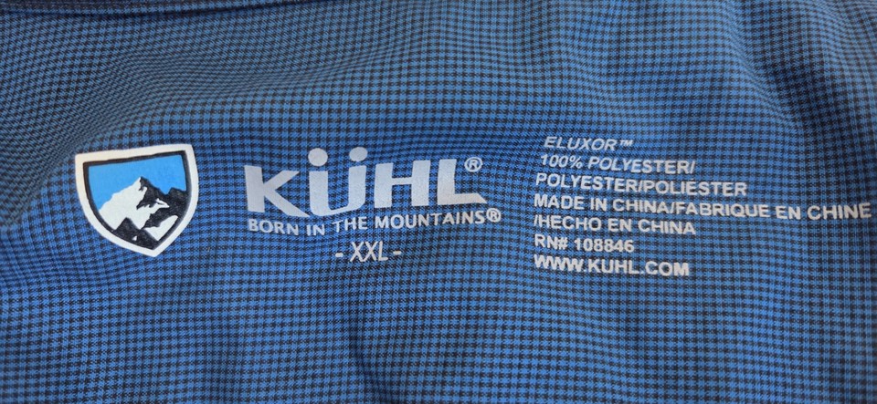 Kuhl Eluxor Gray Blue Plaid Metal Pearl Button Hiking Camp Shirt Sz XXL ...