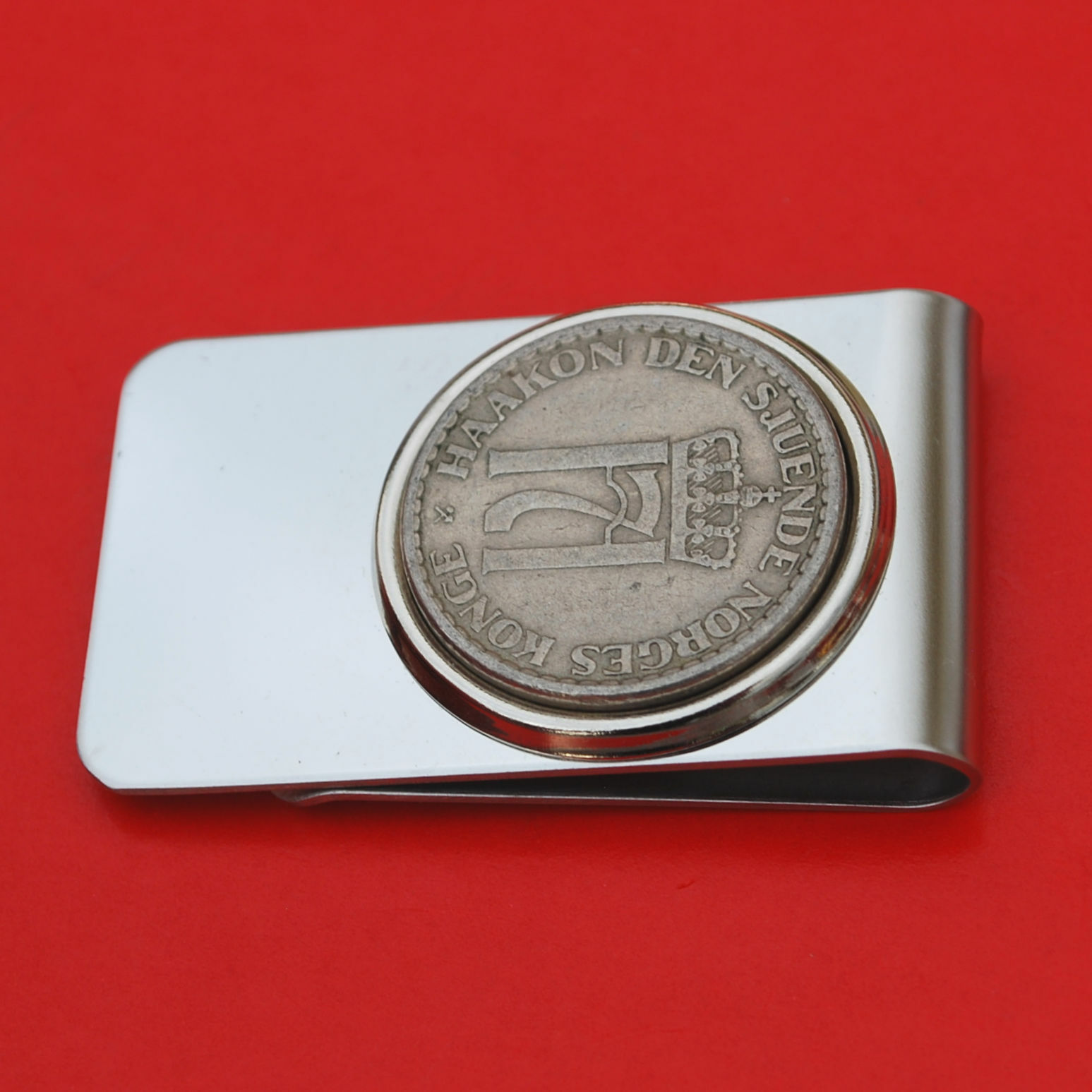 1953~1957 Norway 1 Krone Coin Stainless Steel Money Clip New - Crowned ...