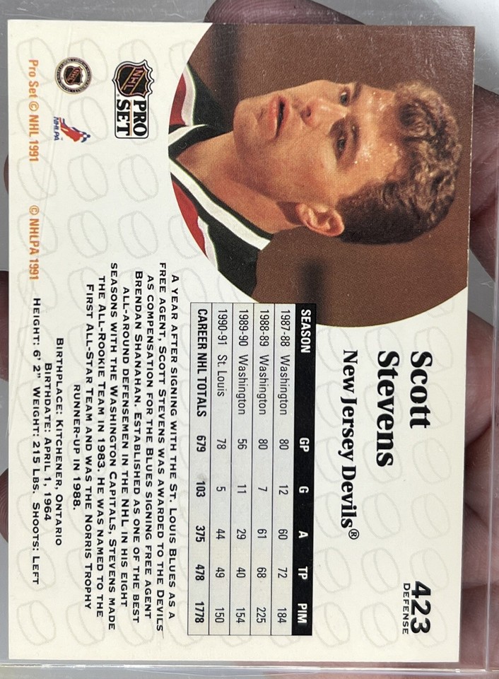 Scott Stevens Autographed Signed New Jersey Devils Pro Set 1991 #423 ...