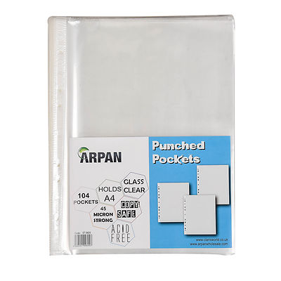 104 A4 CLEAR STRONG PUNCHED POCKETS SLEEVES-PLASTIC WALLETS FILING ...