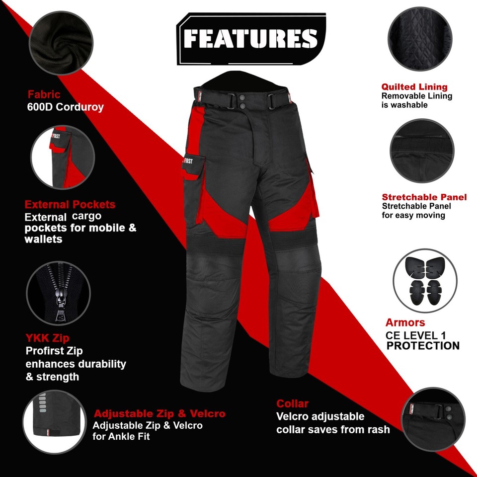 WATERPROOF CE ARMOURED Motorcycle Trousers Thermal Lined Riding Pants ...