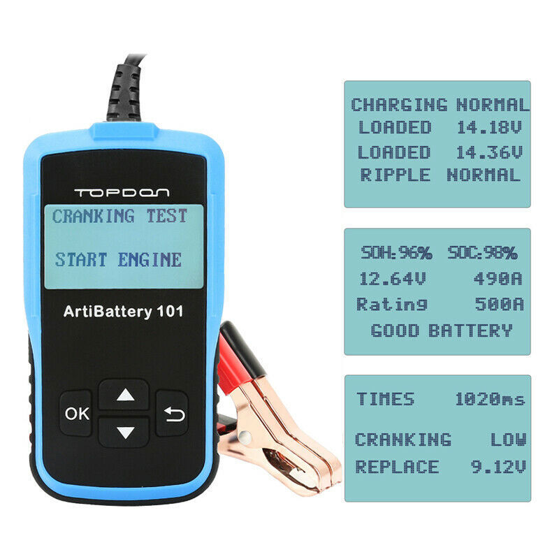 TOPDON AB101 12V Car Battery Tester Charging Cranking Test Analyzer 100 ...