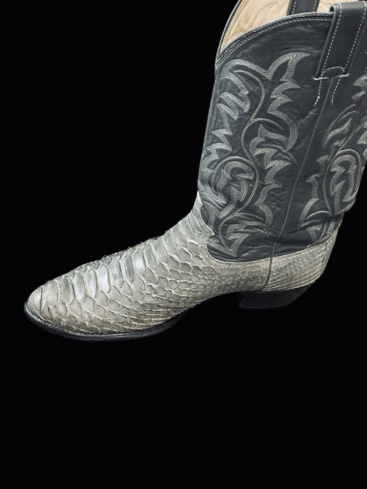 Justin Cowboy Boots Python Snakeskin Gray 12D – Exotic Western Made in ...