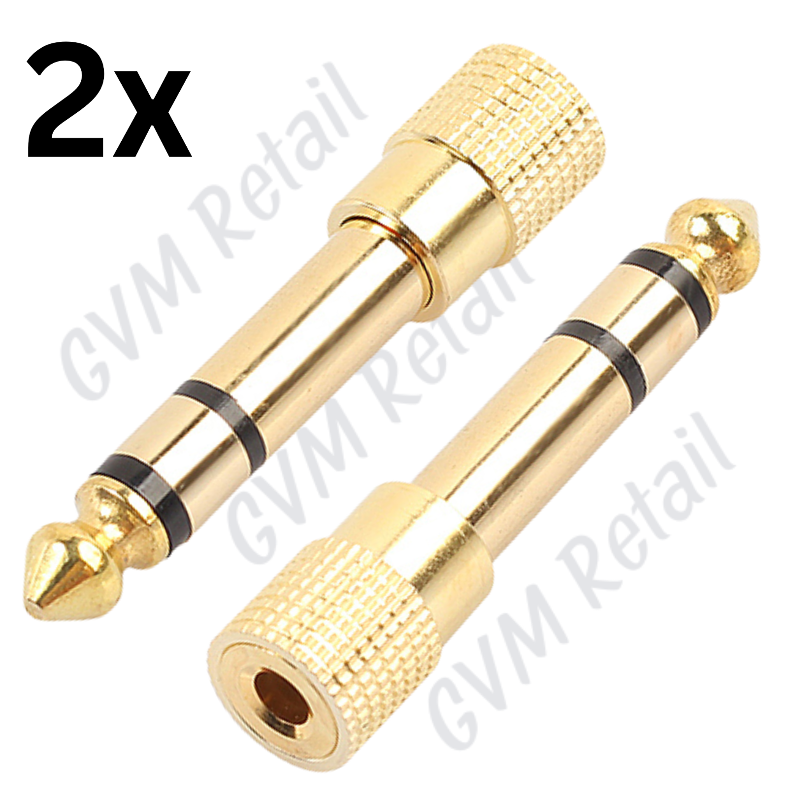 2x Headphone Adapter Small to Big 3.5mm to 6.35mm 1/4 Inch Jack Audio ...