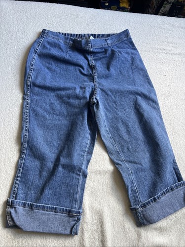 White Stag Pull On Elastic Denim Capri Blue Jeans Pants Stretch Women's ...