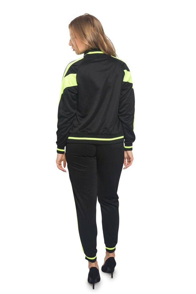 Women's Reflective Neon Stripe Outfits Sweatshirt and Pants Tracksuit ...