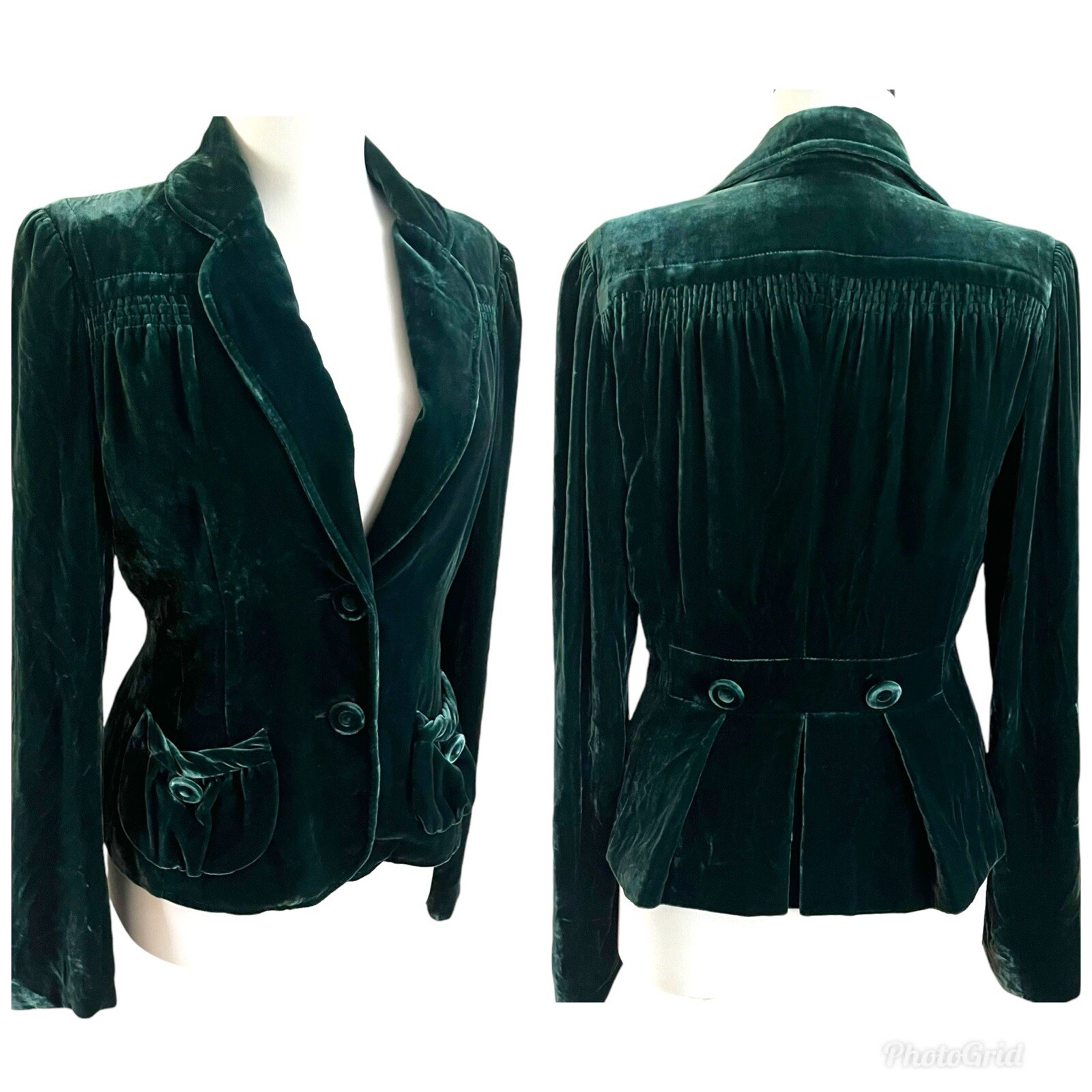 Mango Velvet Blazer 8 Green Peplum Jacket Whimsigoth … - Gem