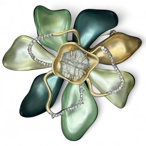 Alexis Bittar Block Flower Brooch Pin Lucite Labradorite Swarovski ...