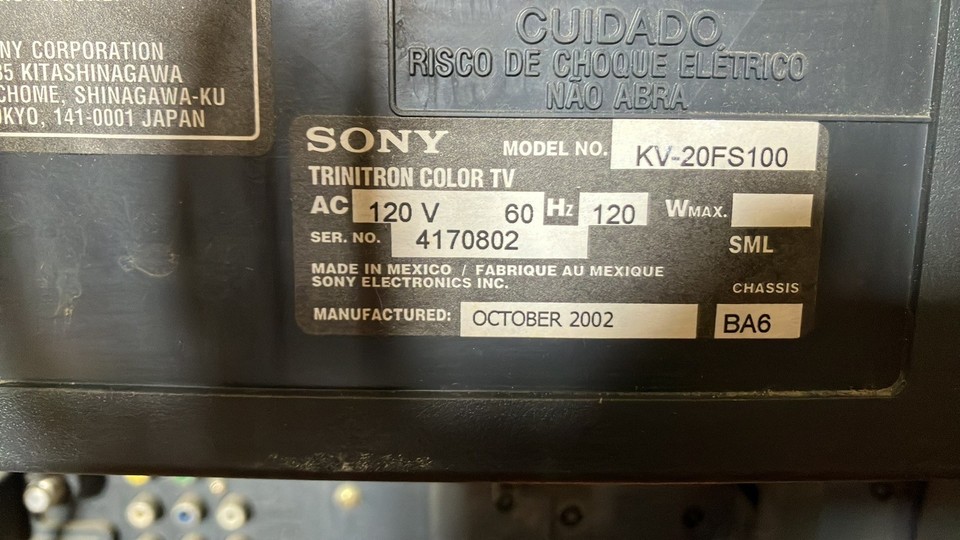 Sony Trinitron WEGA KV-20FS100 CRT TV 20” RETRO GAMING REMOTE Vintage ...