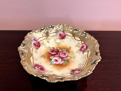 Antique RS Prussia Pink Rose Floral & Gold Gilt Fancy Footed 7 3/8 ...