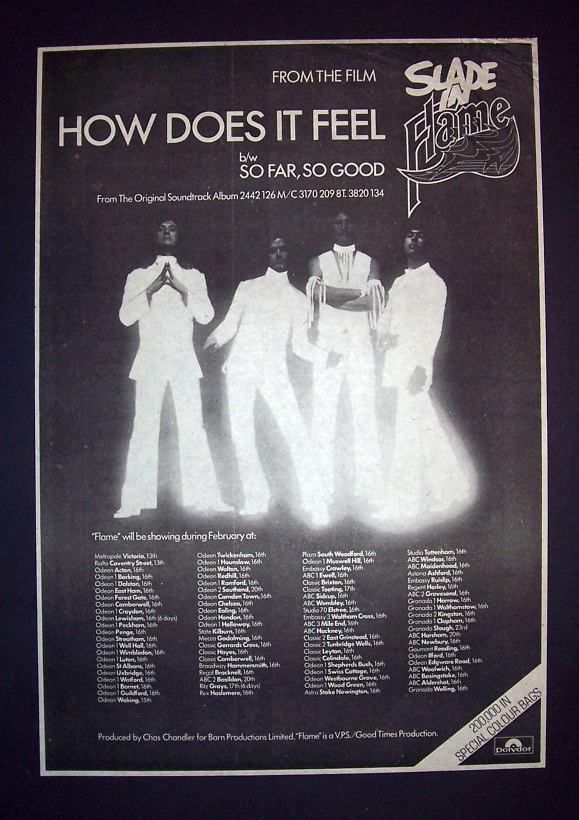 Slade In Flame, How Does It Feel 1975 Poster Type Ad, Promo Advert | eBay
