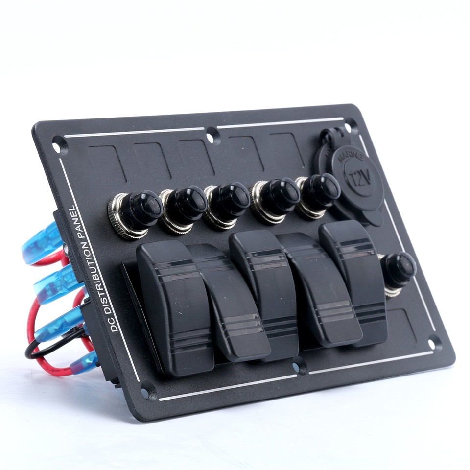 12/24V 5 Gang Aluminium LED Rocker & Circuit Breaker Boat Marine Switch ...