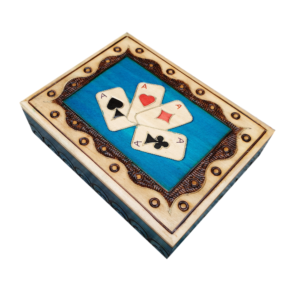 WOODEN DOUBLE PLAYING CARDS BOX IN BLUE COLOR, MODEL 1 | eBay UK