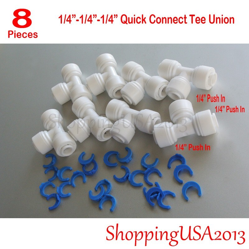8 Pcs Quick Connect Tee Union Fitting 1/4" Push In Connector Water ...