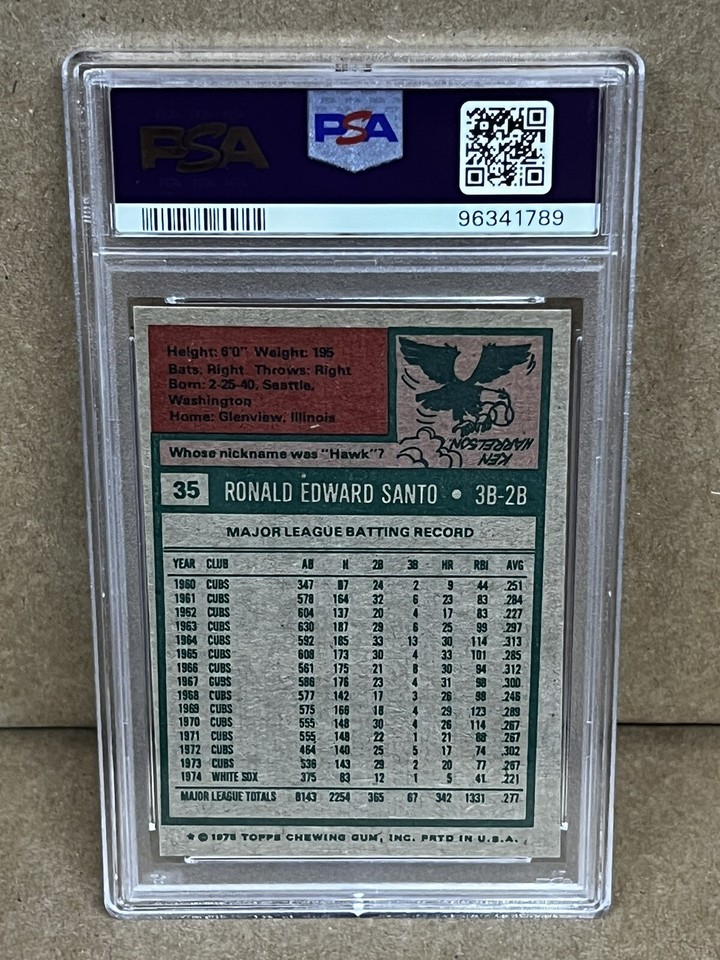 1975 Topps Ron Santo #35 PSA 5 EX Chicago White Sox Cubs HOF | eBay