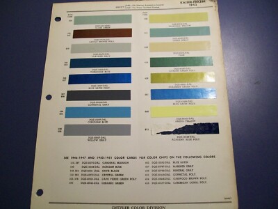 1952 Kaiser car colors Paint Chips set -Ditzler | eBay